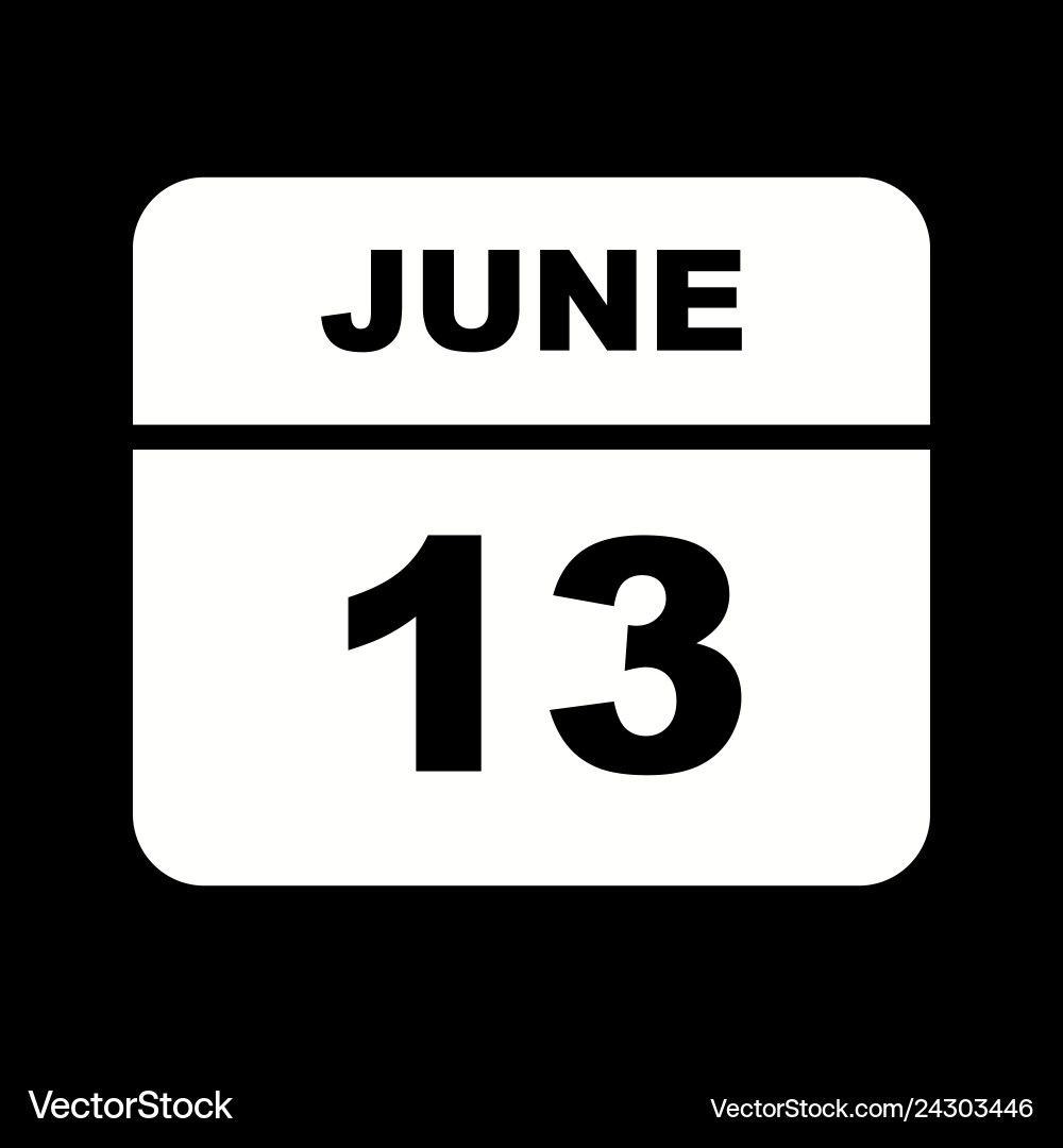 June 13th date on a single day calendar Royalty Free Vector