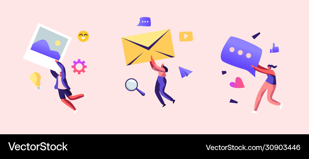 Marketing team work set alert advertising Vector Image