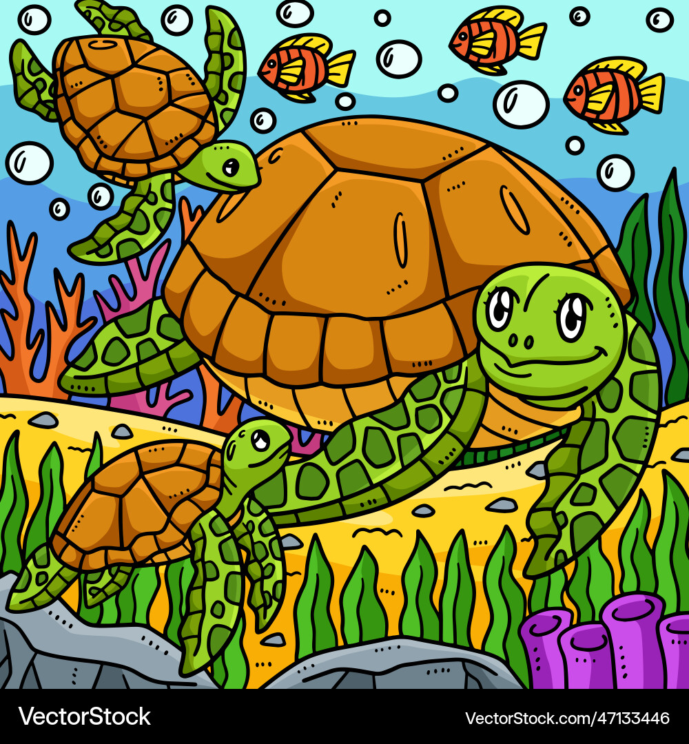 Mother turtle and hatchling colored cartoon Vector Image