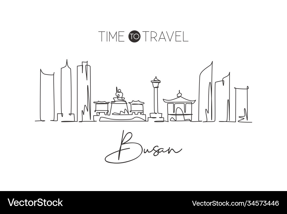 One continuous line drawing busan city skyline Vector Image