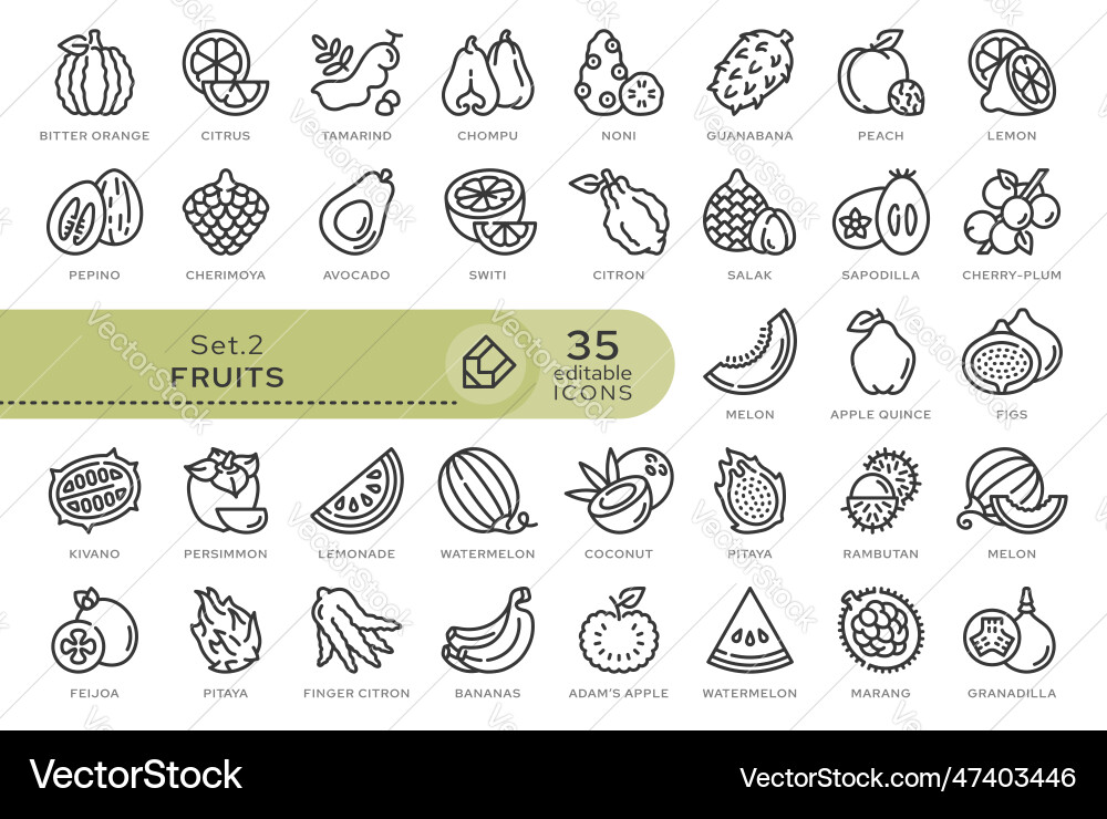 Set icons fruits 02 Royalty Free Vector Image - VectorStock