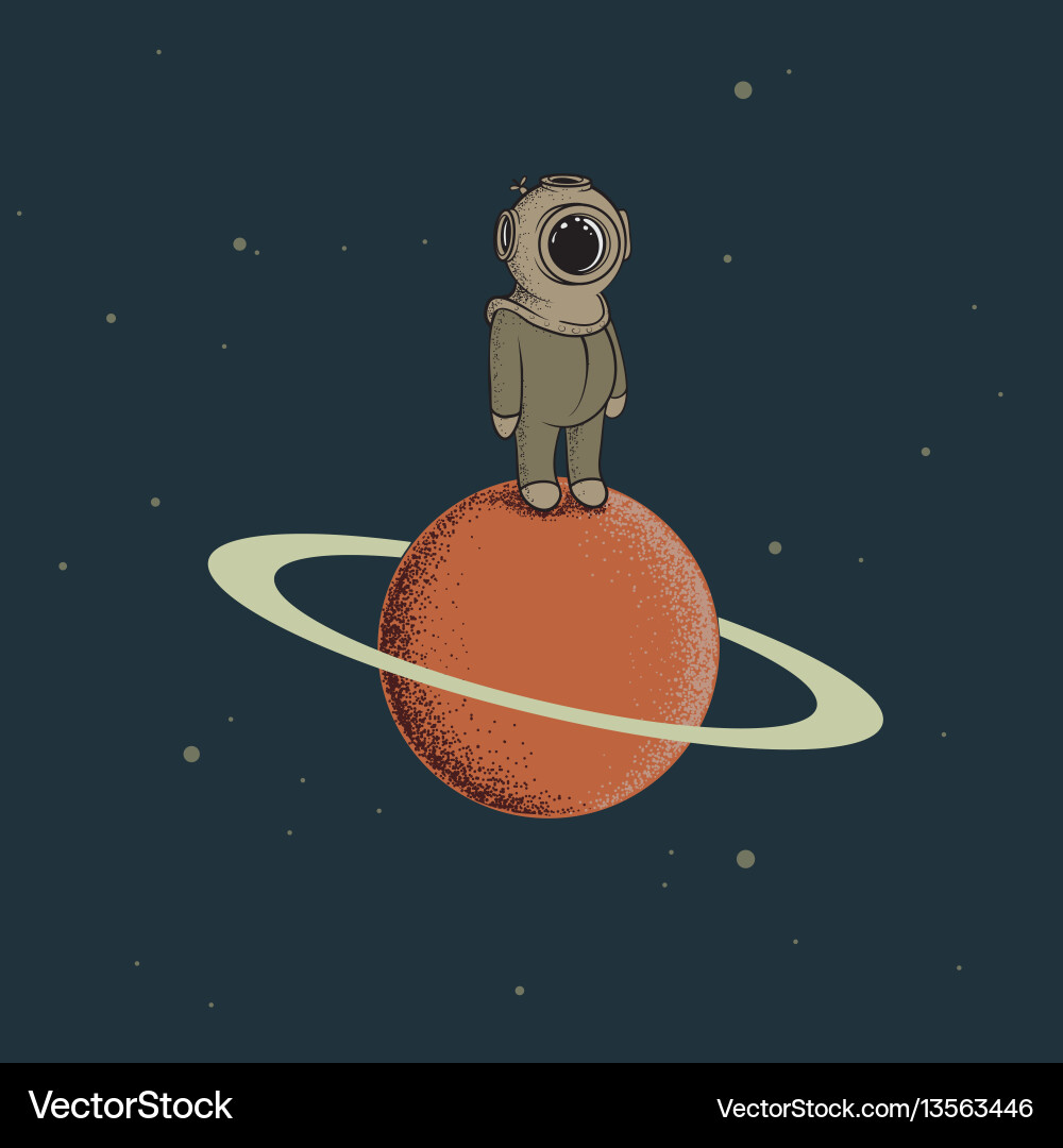 Spaceman like a diver standing on red planet Vector Image
