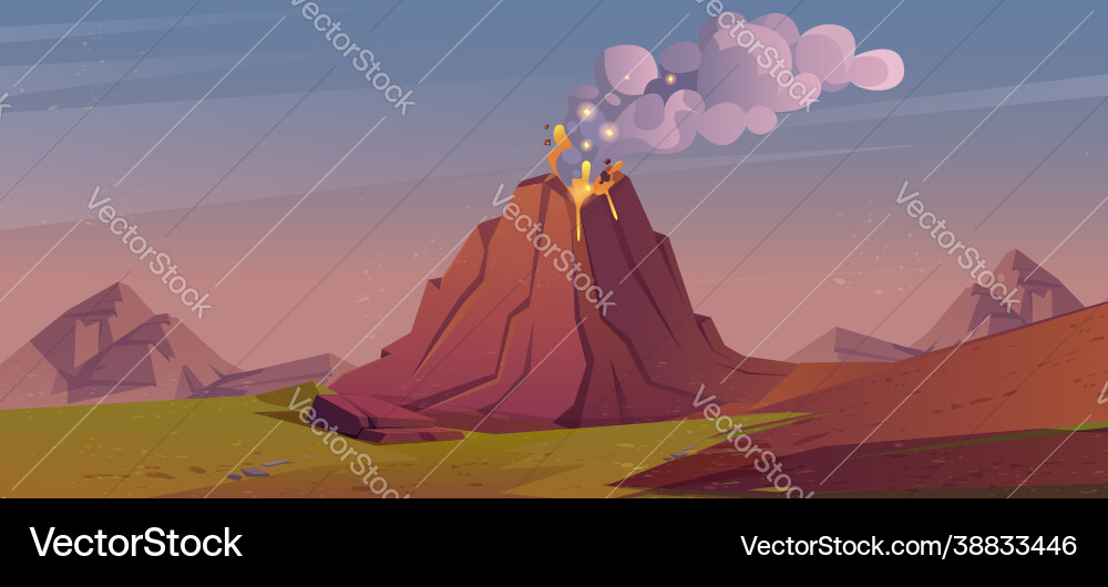 Volcanic eruption with lava fire and smoke Vector Image