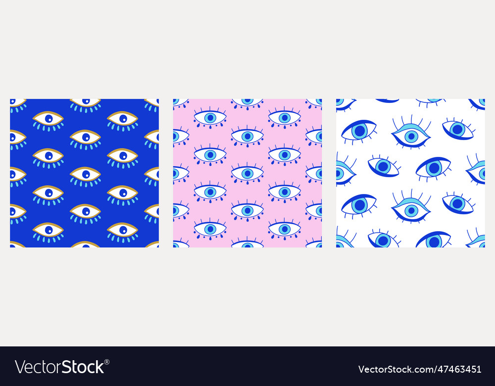 Evil eye seamless patterns set background Vector Image