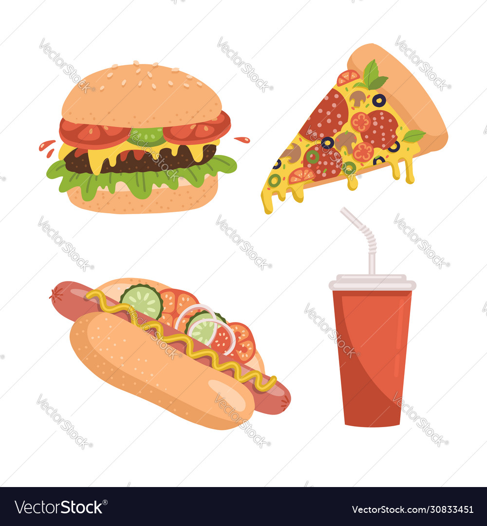 Fast food icon set includes pizza slice burger Vector Image