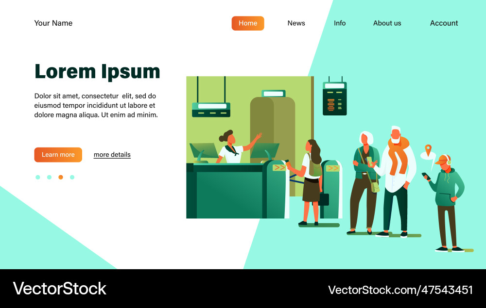 Group of passengers standing in queue to counter Vector Image