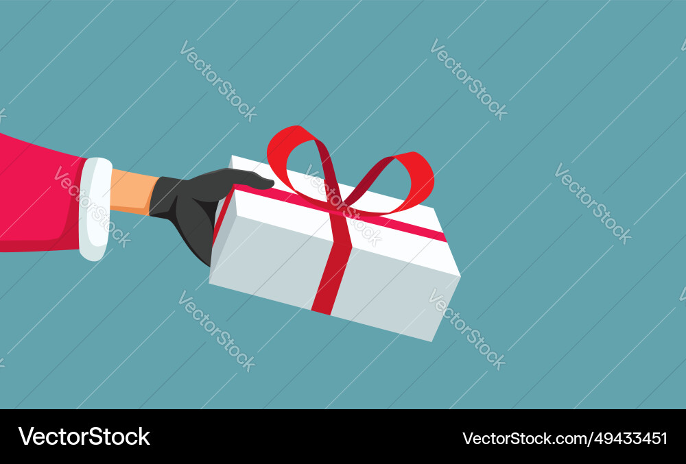 Santa claus holding a present offering Royalty Free Vector