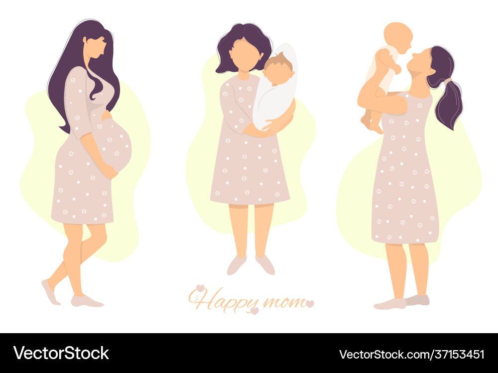 Set maternity and pregnancy happy Royalty Free Vector Image