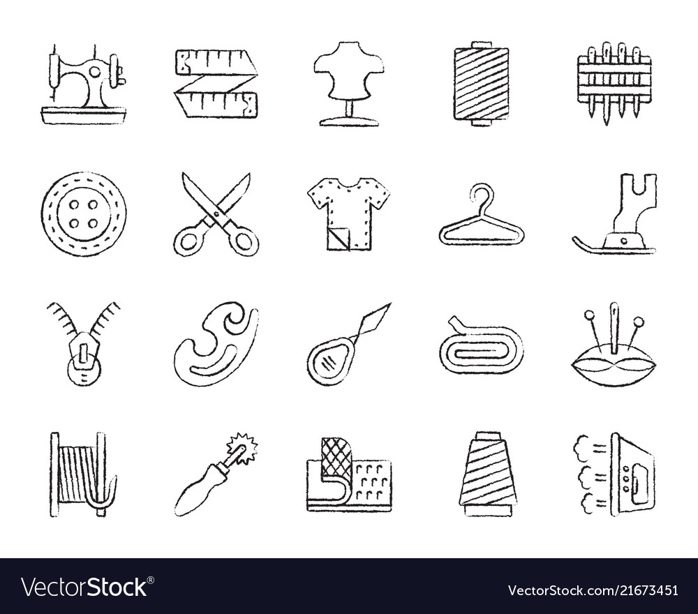 Sewing charcoal draw line icons set Royalty Free Vector Sewing charcoal draw line icons set Royalty Free Vector