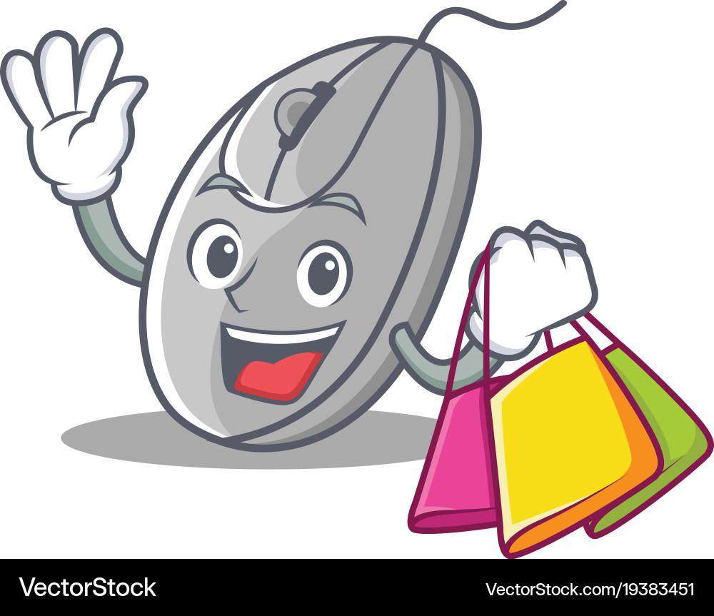 Shopping mouse character cartoon style Royalty Free Vector
