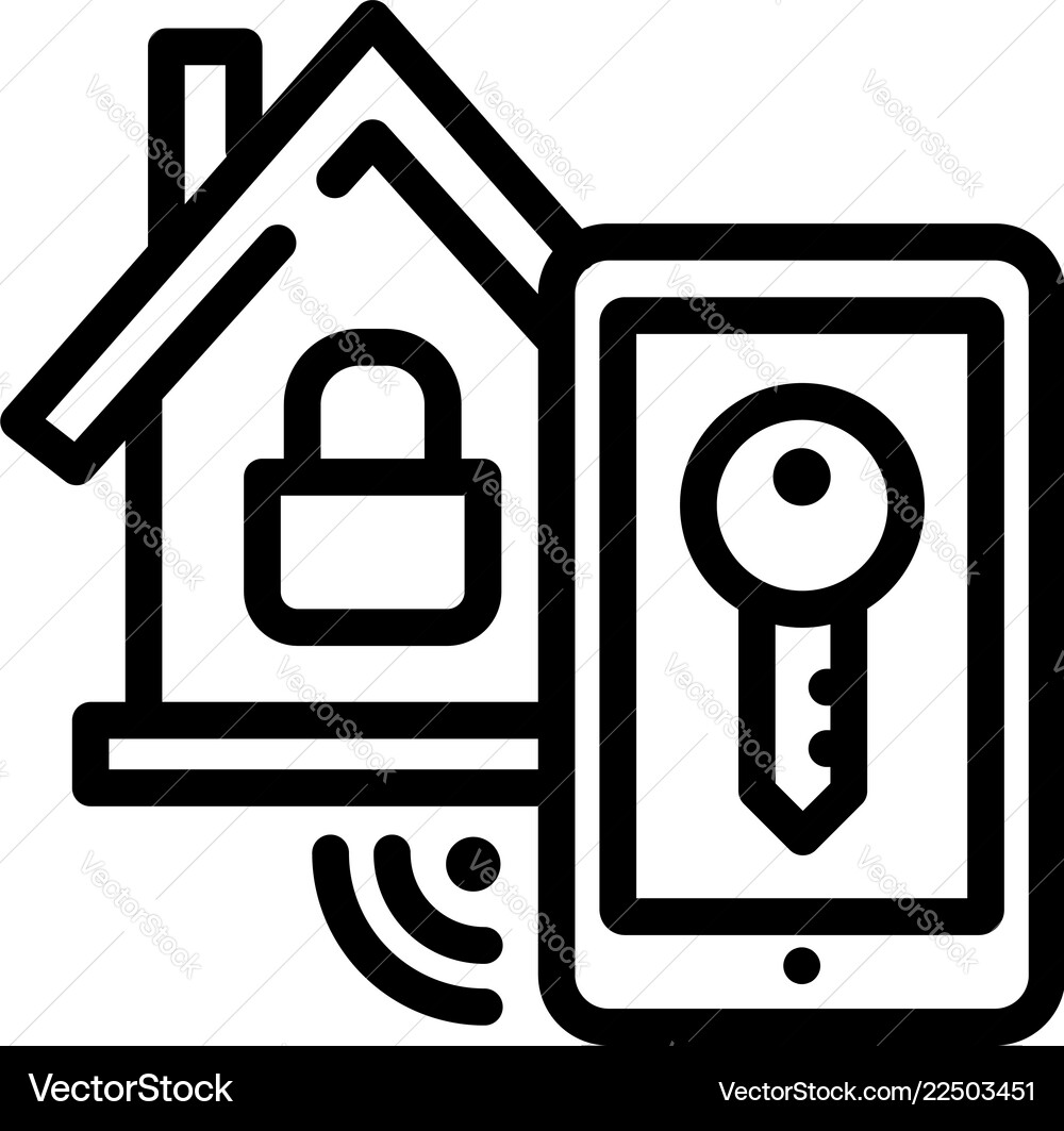 Smart house lock icon outline style Royalty Free Vector