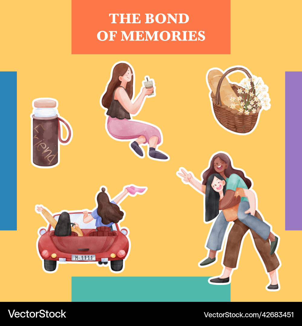 Sticker template with friendship memories Vector Image