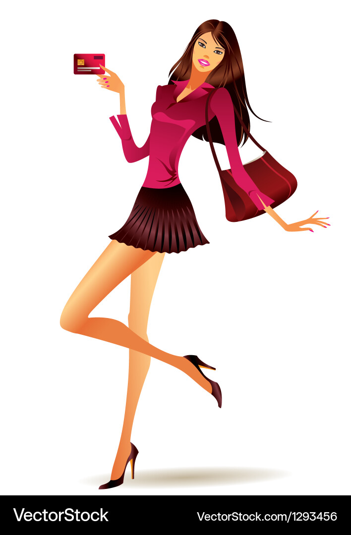 Fashion model shows plastic card Royalty Free Vector Image