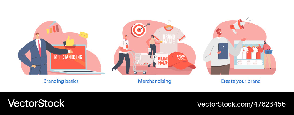 Merchandising and branding involve strategic Vector Image