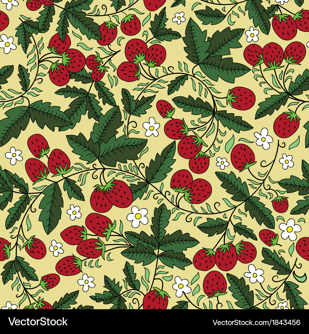 Seamless texture with strawberry and leaves Vector Image