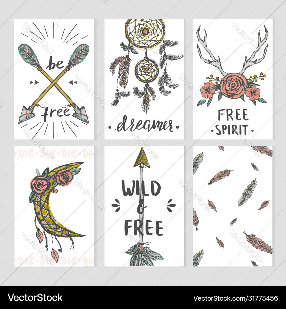 Set boho style card templates with tribal Vector Image