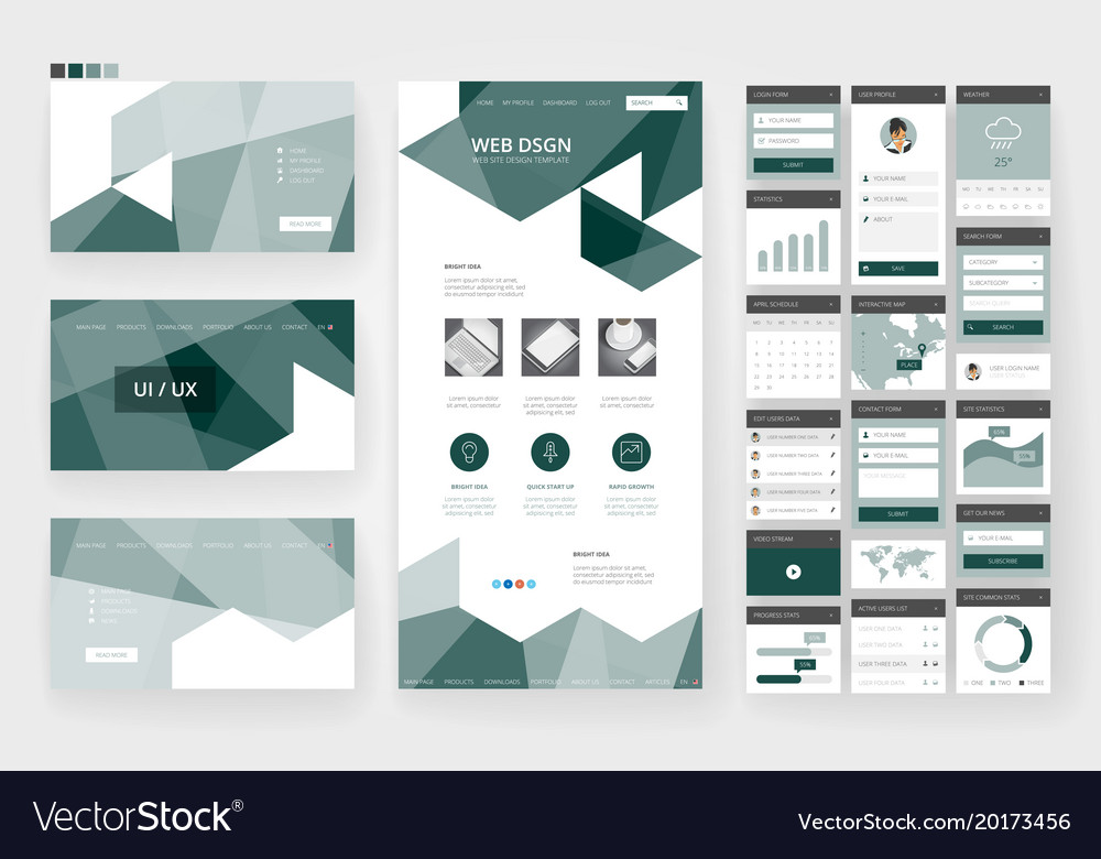 Website design template and interface elements Vector Image