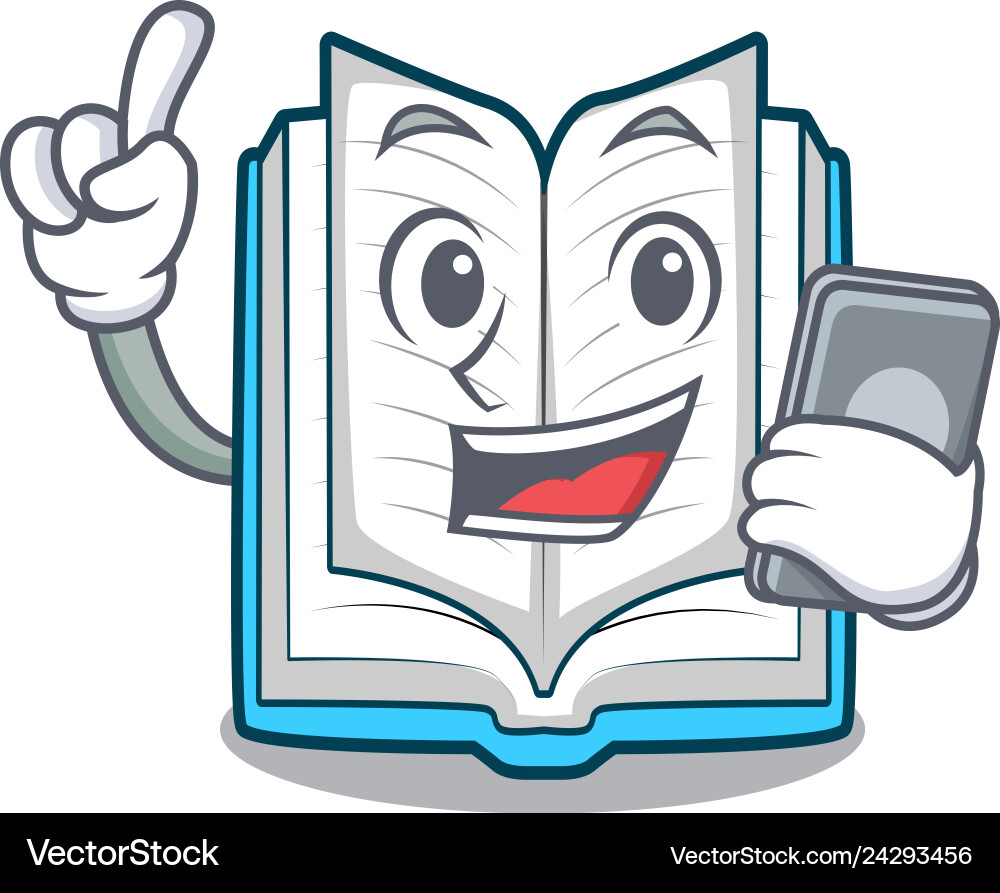 With phone opened book on the cartoon table Vector Image