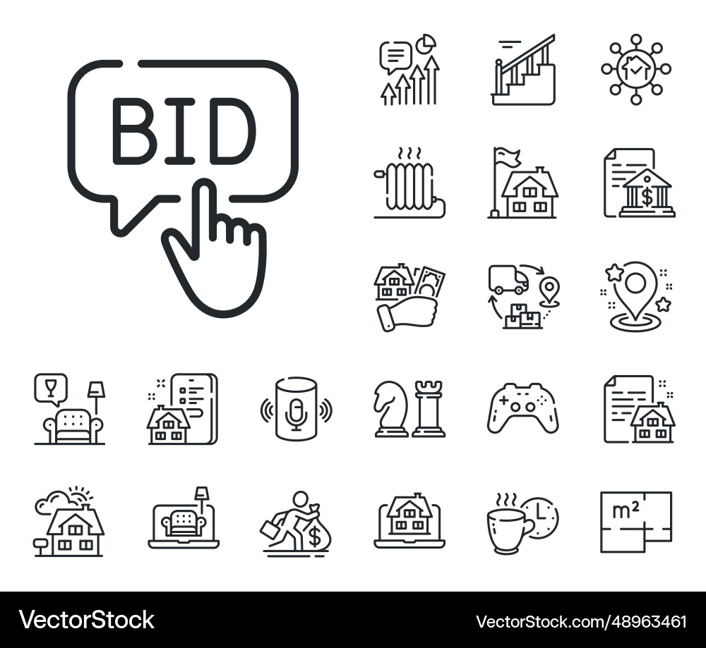 Bid offer line icon auction sign floor plan Vector Image