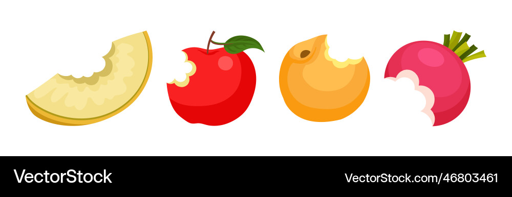 Bitten fruits and vegetables isolated on white Vector Image