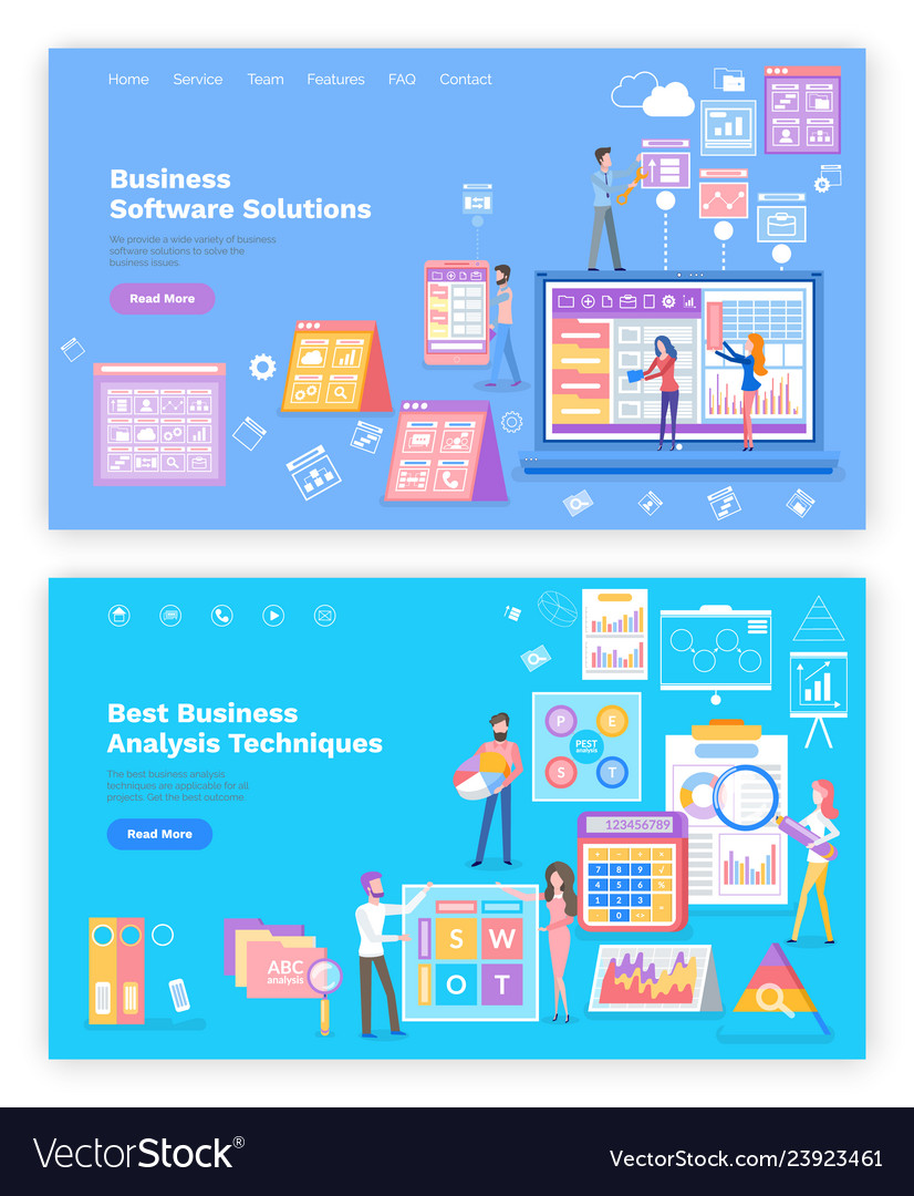 Business software solution analysis techniques Vector Image