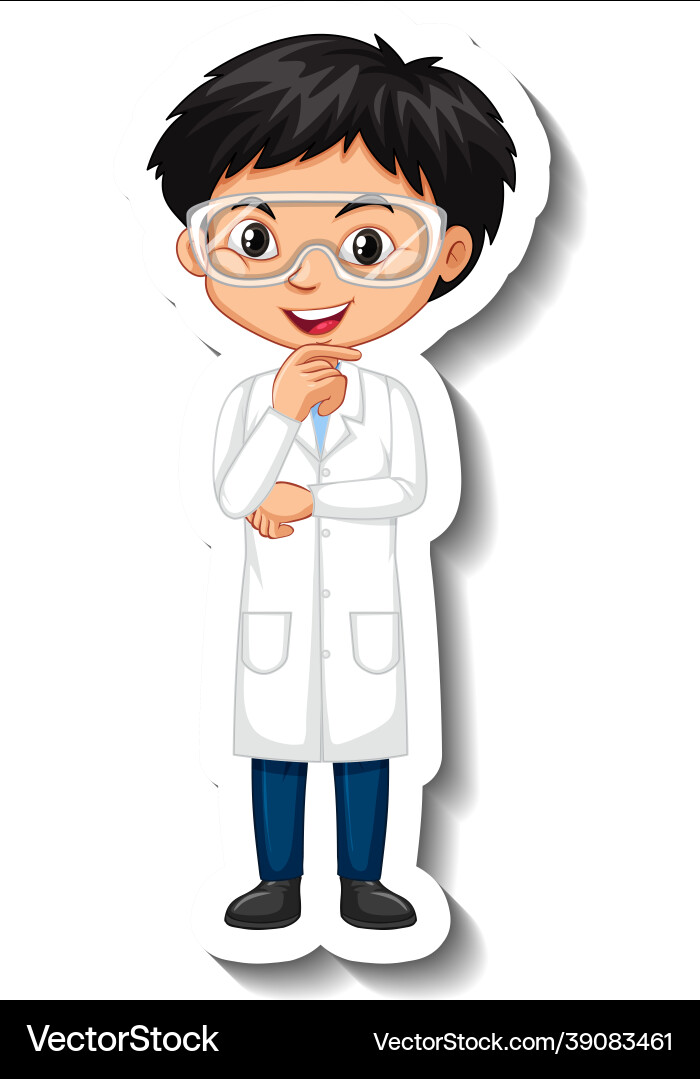 Cartoon character sticker with a boy in science Vector Image