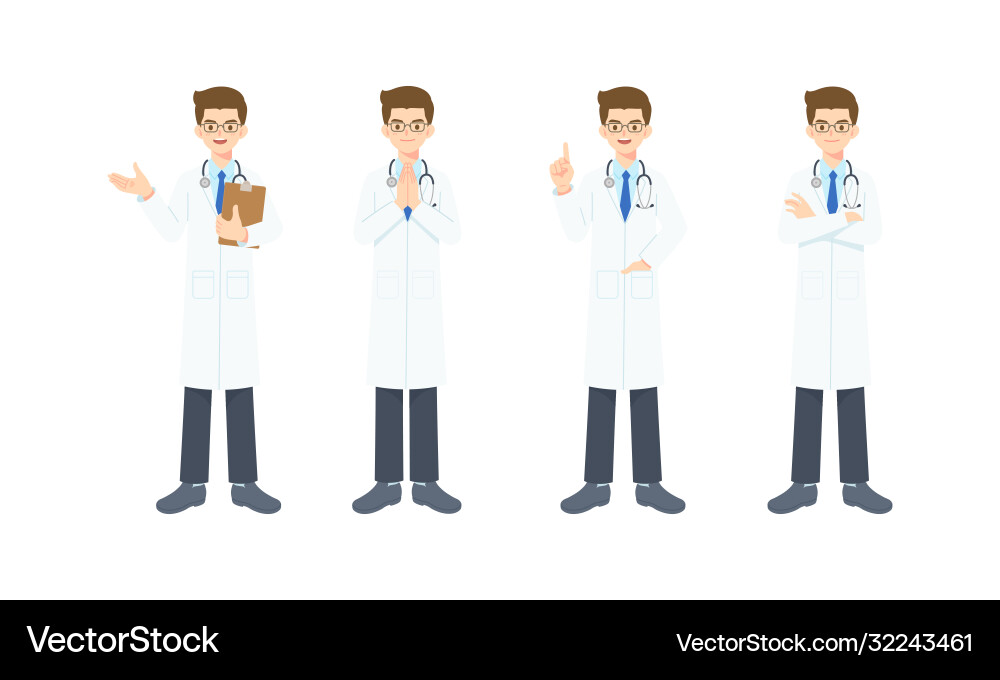 Collection young doctor in work unifrom Royalty Free Vector