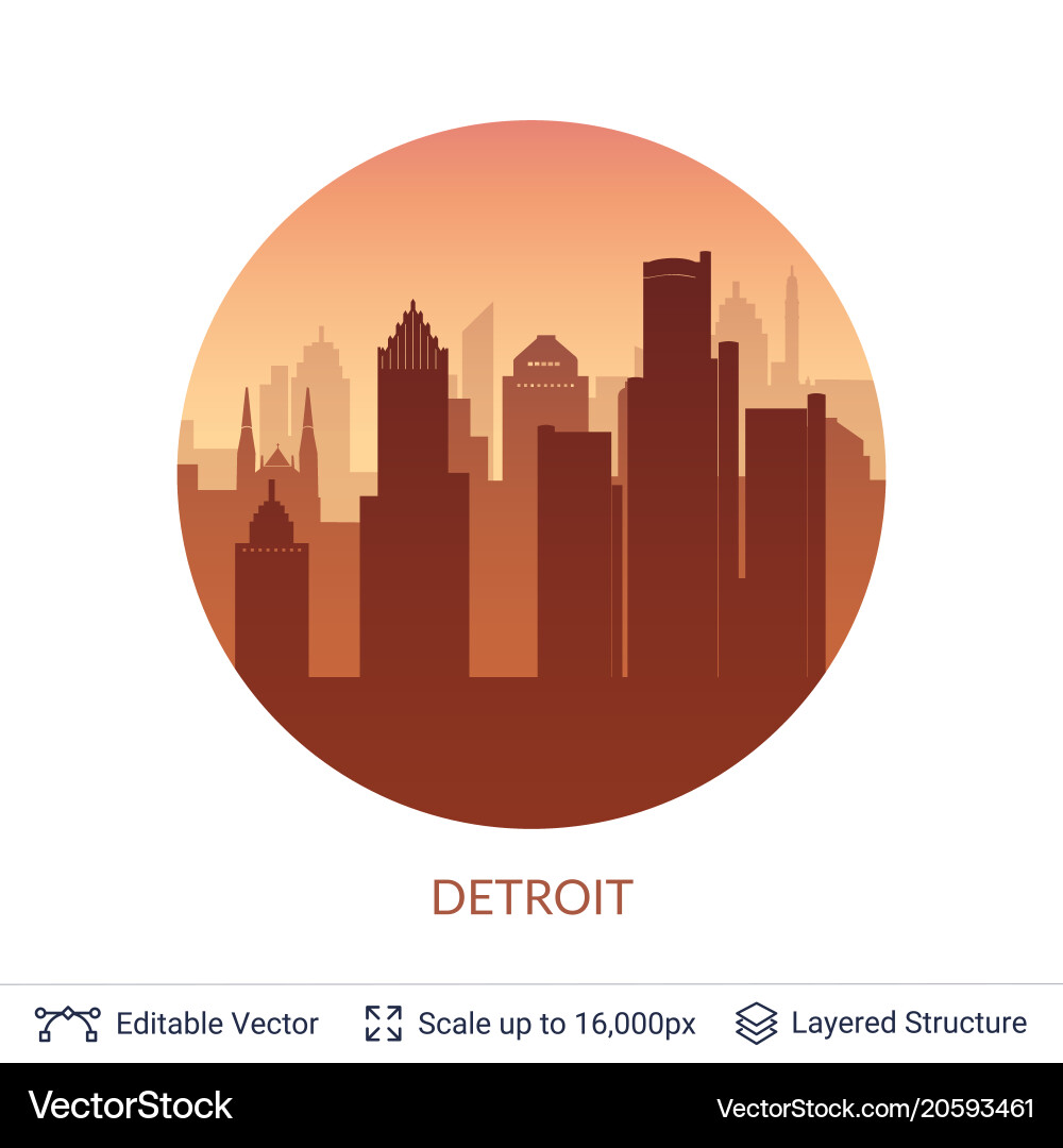 Detroit famous city scape Royalty Free Vector Image