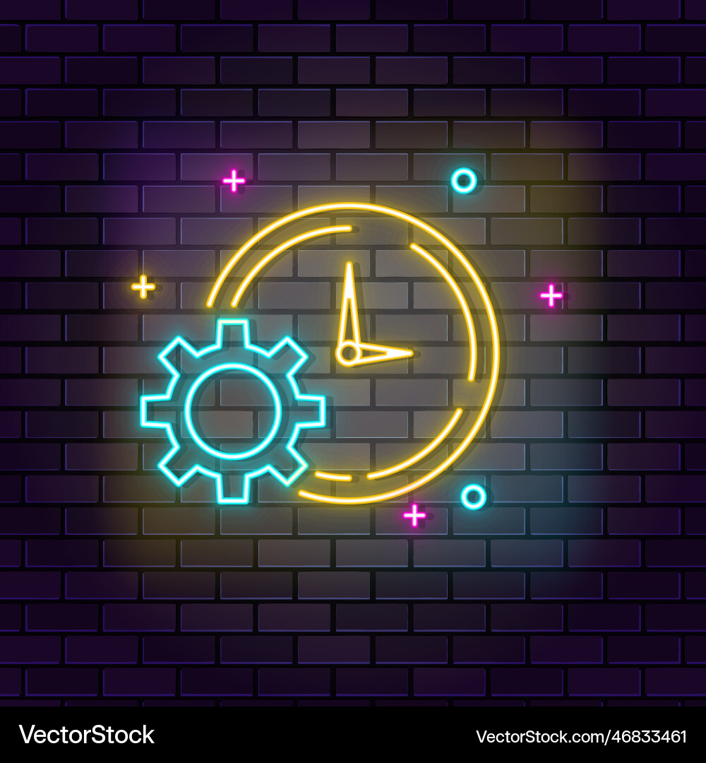 Gear clock neon icon education neon icon on dark Vector Image