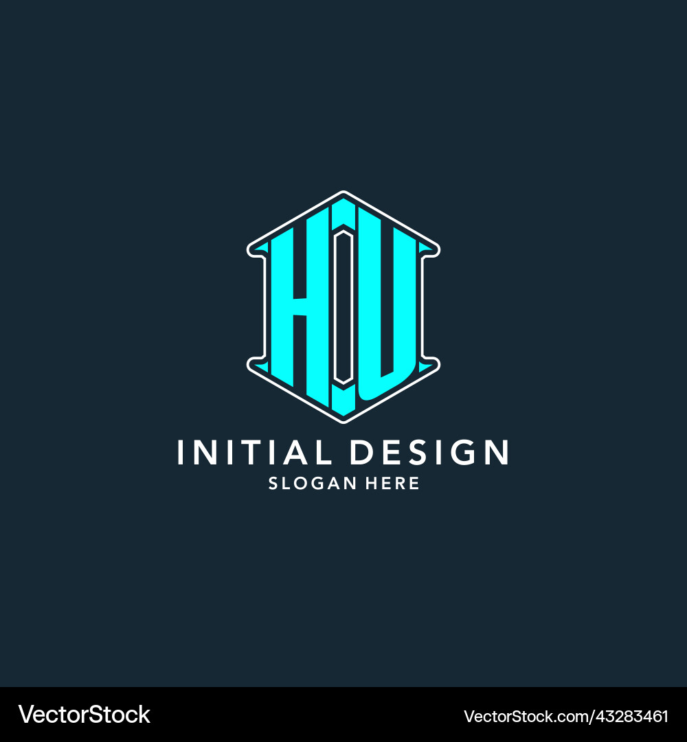 Letter hu logo with hexagon shape geometric style Vector Image