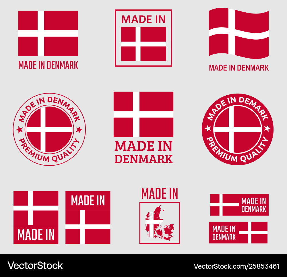 Made in denmark icon set in kingdom Royalty Free Vector