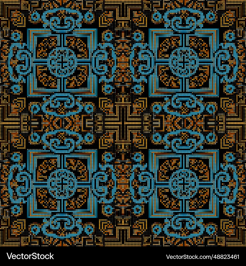 Mosaic pixel squares tribal ethnic seamless Vector Image