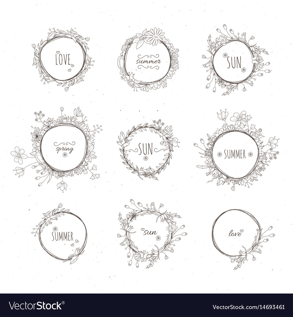 Rustic hand drawn flower elements set Royalty Free Vector
