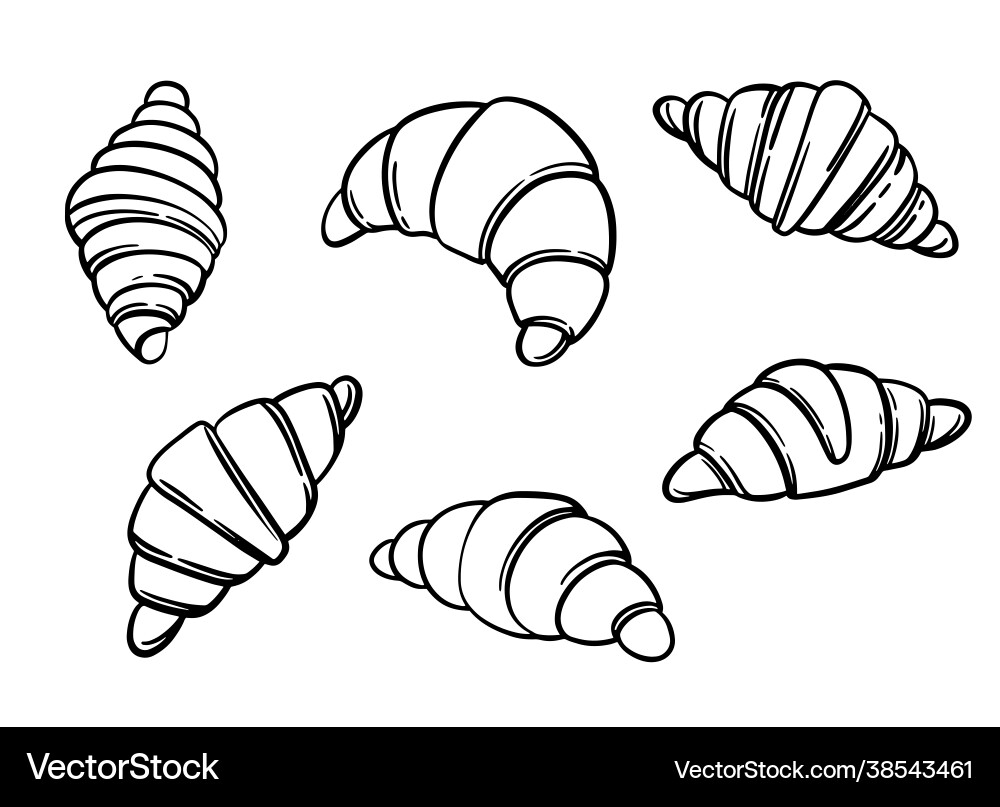 Set hand drawn croissants simple icons Royalty Free Vector