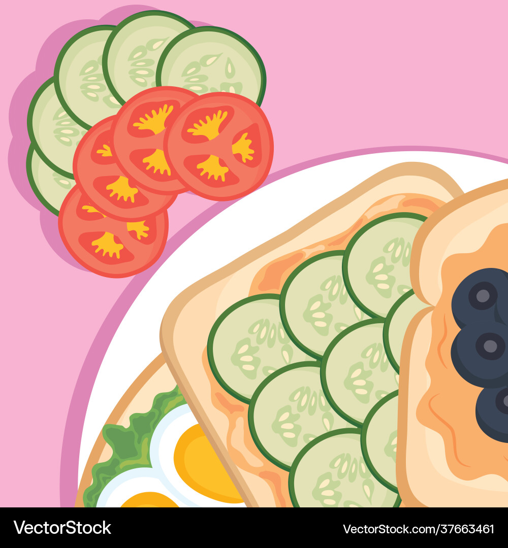 Toasts with cucumbers and tomatoes Royalty Free Vector Image