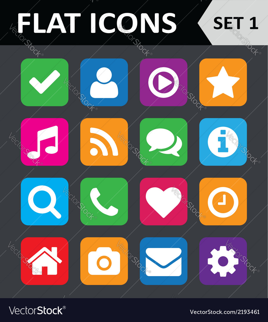 Universal Colorful Flat Icons Set 1 Royalty Free Vector