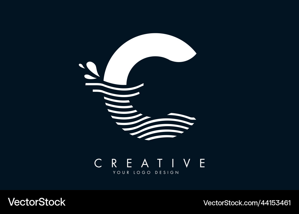White c letter logo with waves and water drops Vector Image