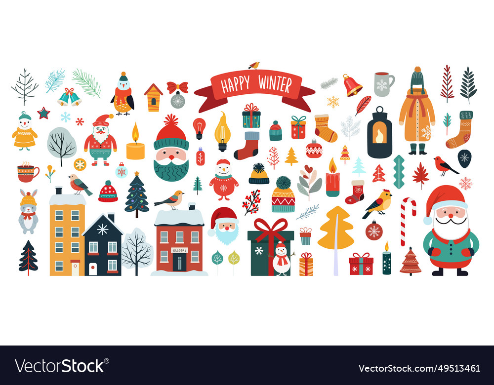 Winter holiday collection of christmas design Vector Image