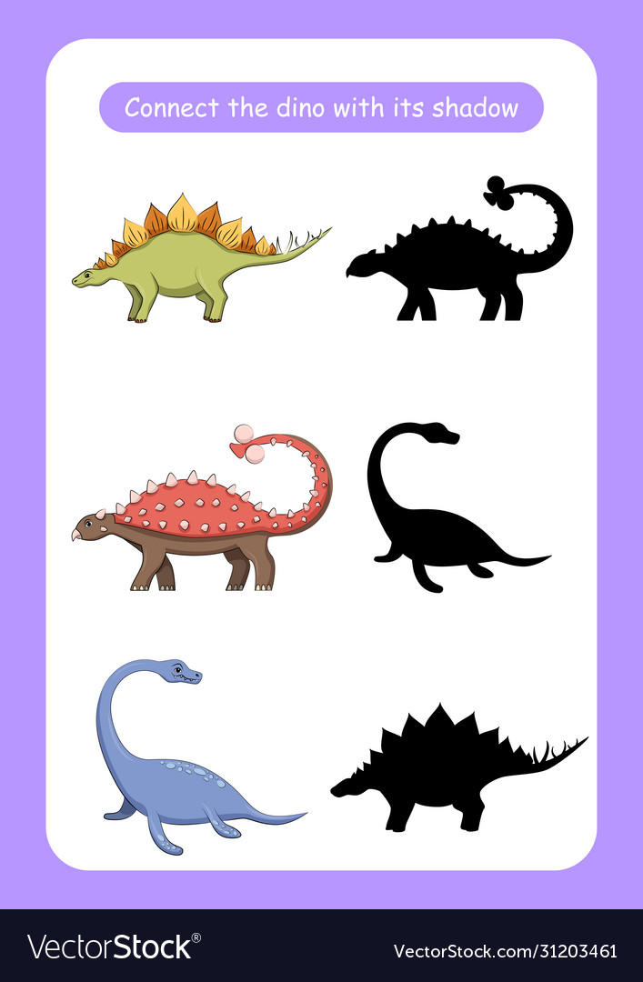 Worksheet connect dinosaur with its shadow Vector Image
