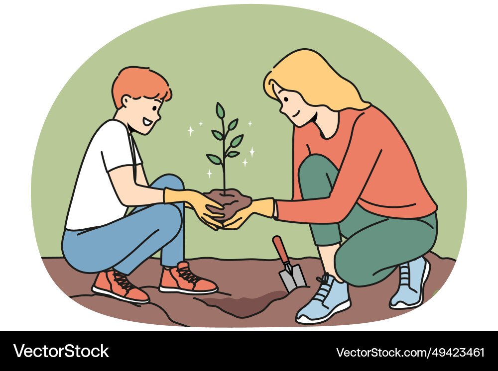 Young mother and child plant tree Royalty Free Vector Image