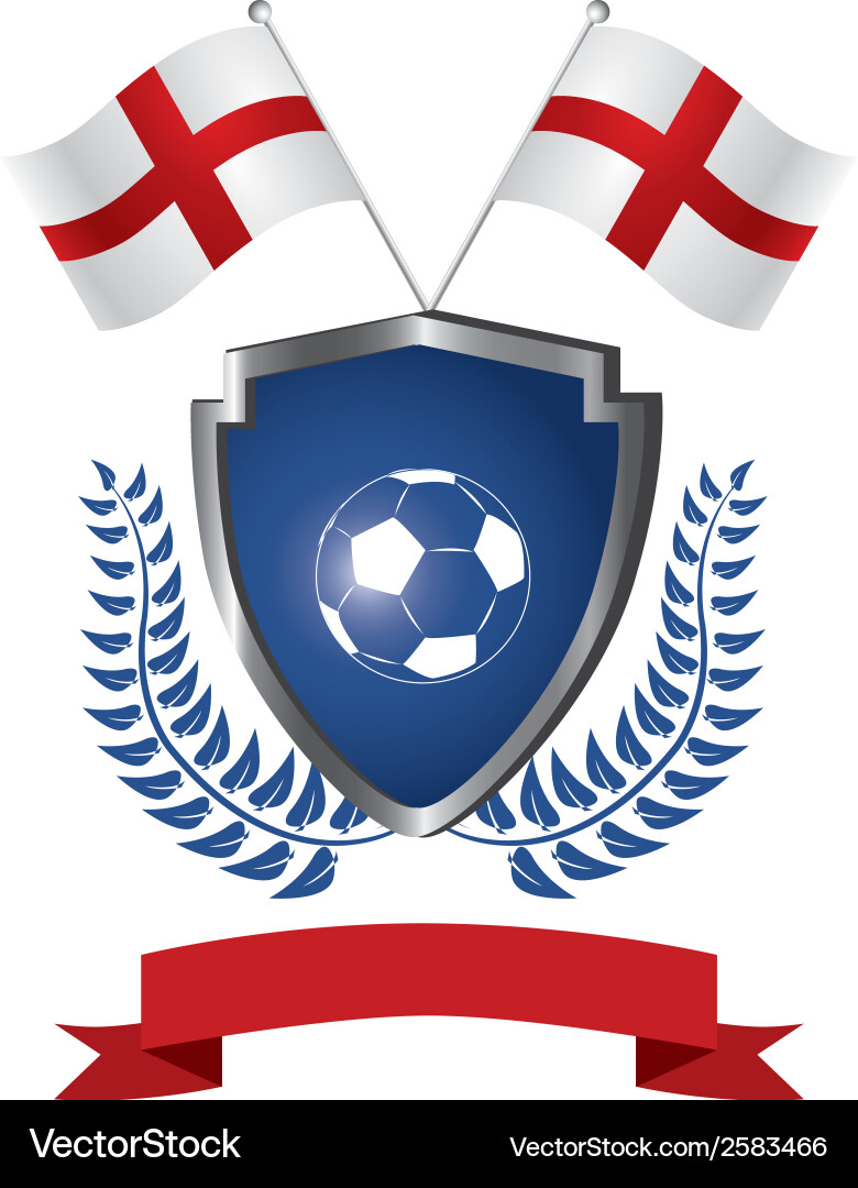 A shield with soccer ball ribbon pair flags Vector Image