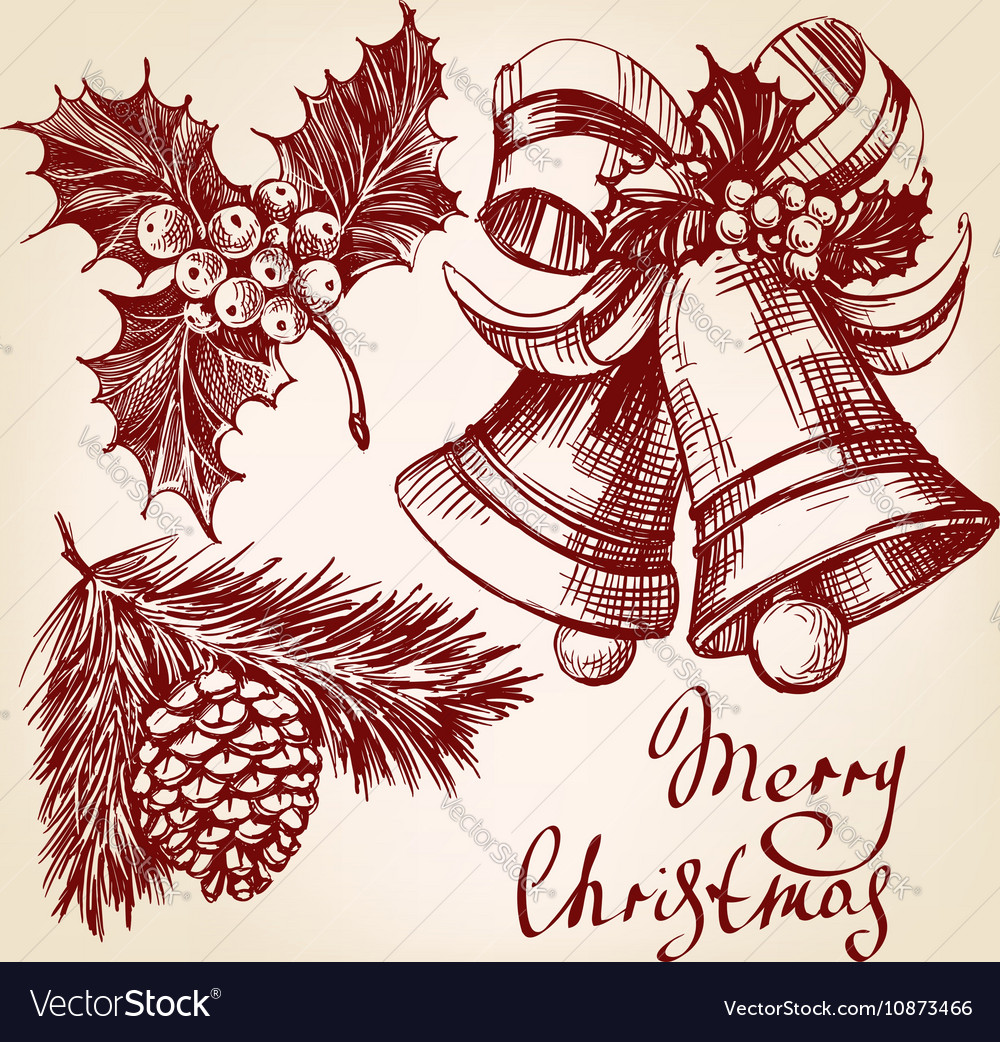 Christmas decorations set hand drawn Royalty Free Vector