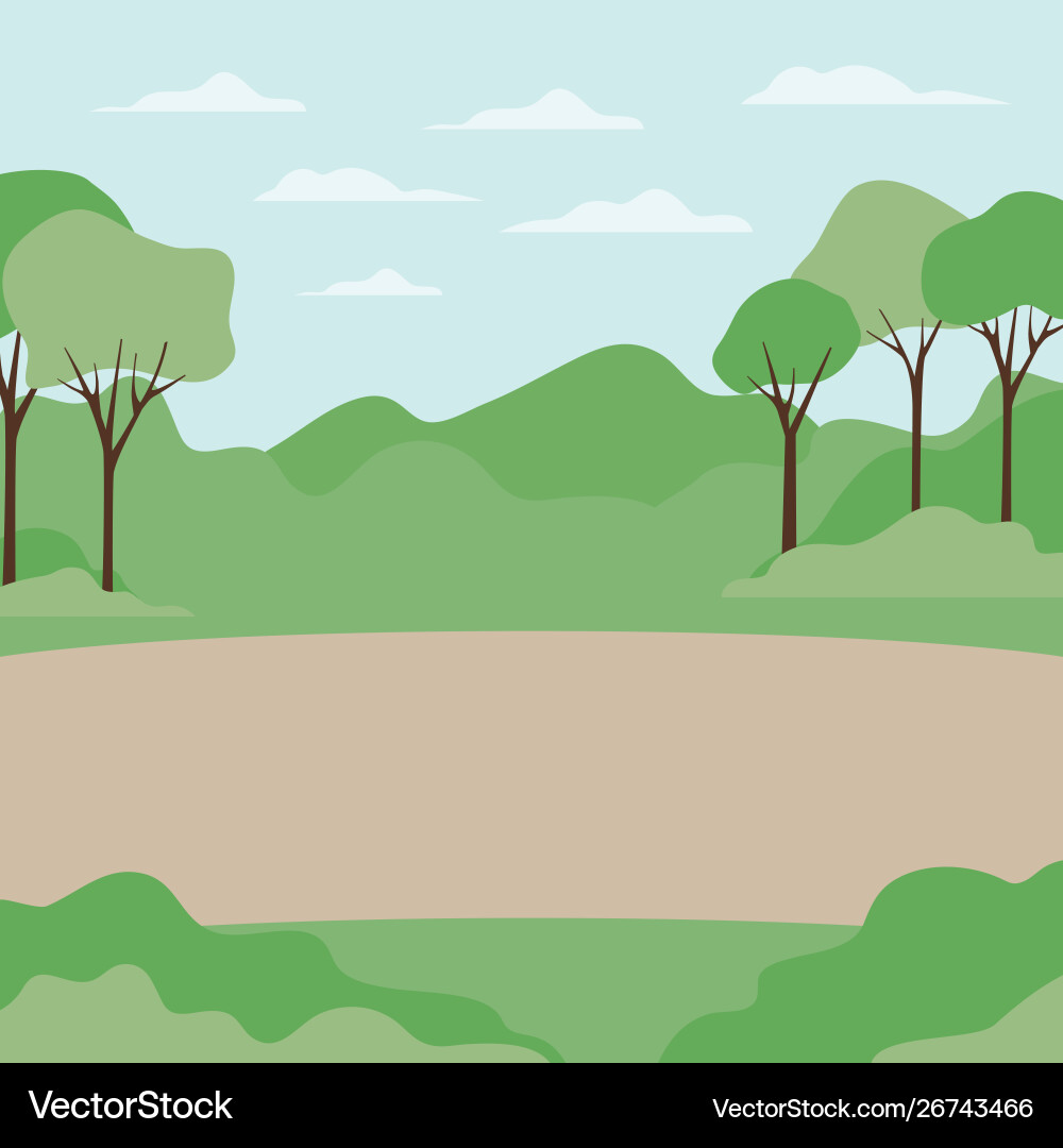 Landscape with trees and plants isolated icon Vector Image