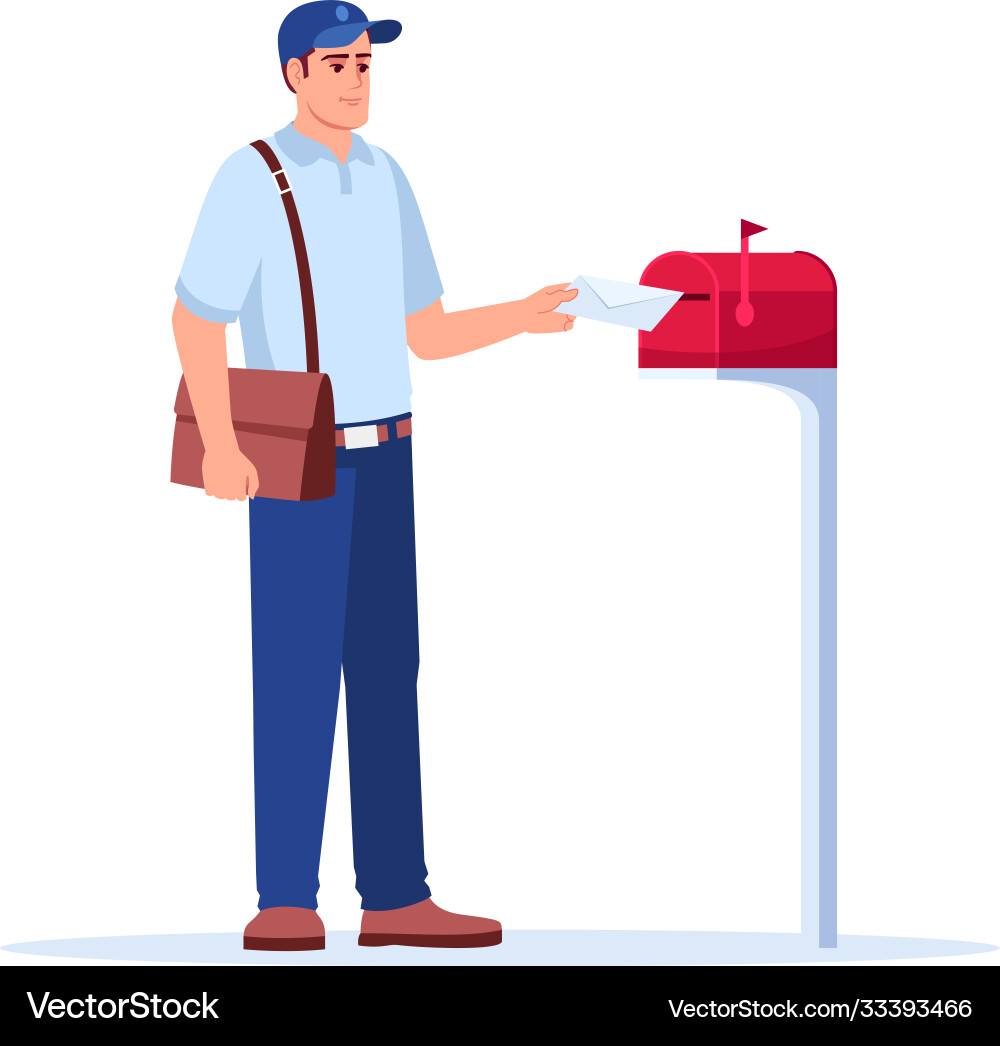 Postman delivering mail semi flat rgb color Vector Image
