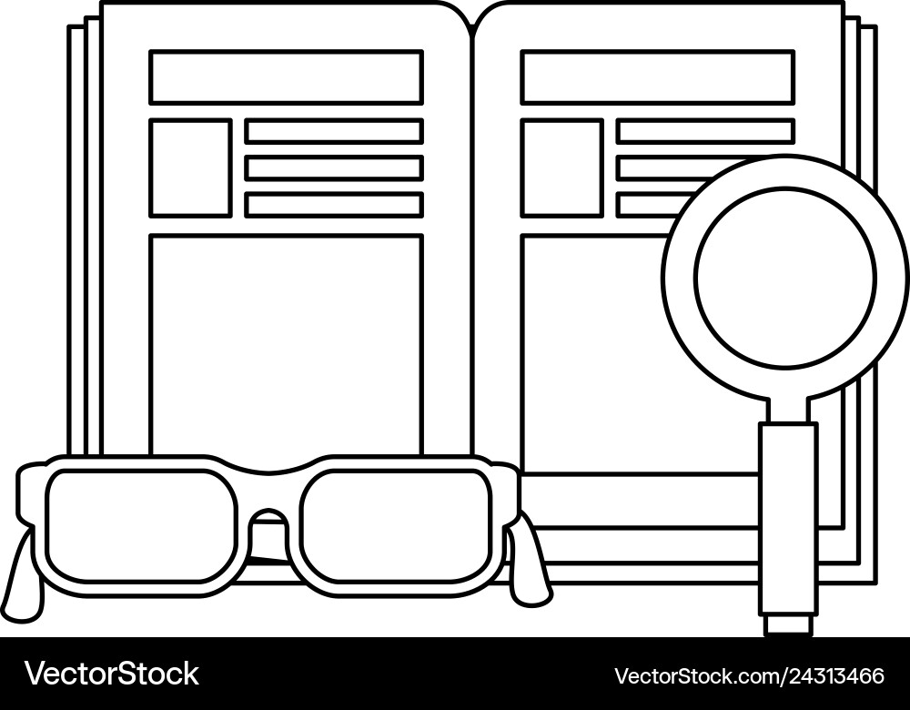 Text book with magnifying glass and glasses Vector Image
