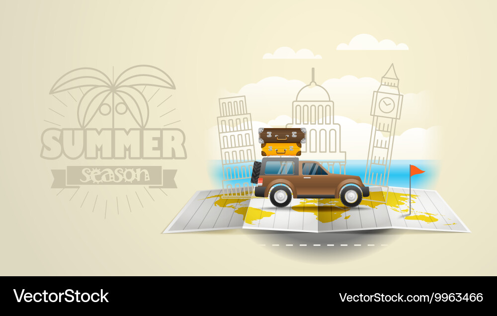World map with the bus vacation concept summer Vector Image