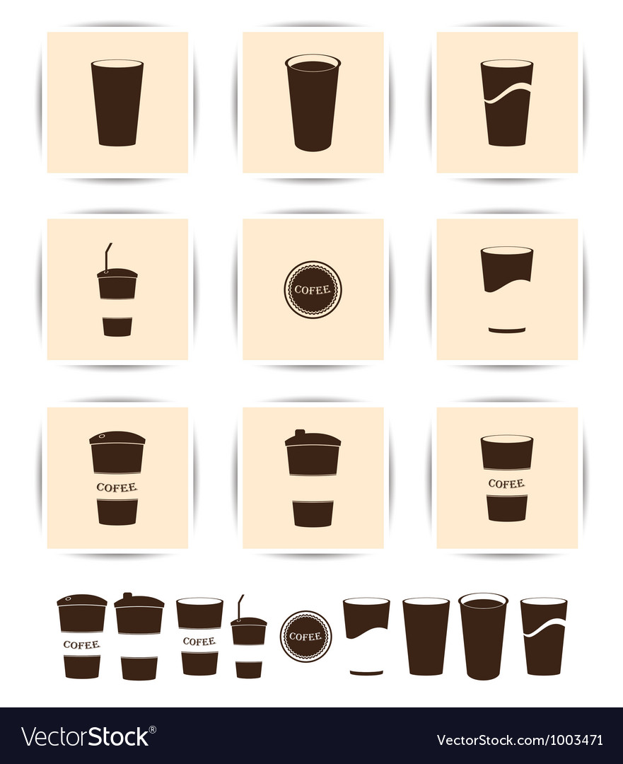 Brown coffee icons set cup cafe icon Royalty Free Vector