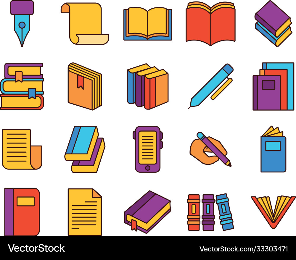 Bundle twenty books literature set icons Vector Image