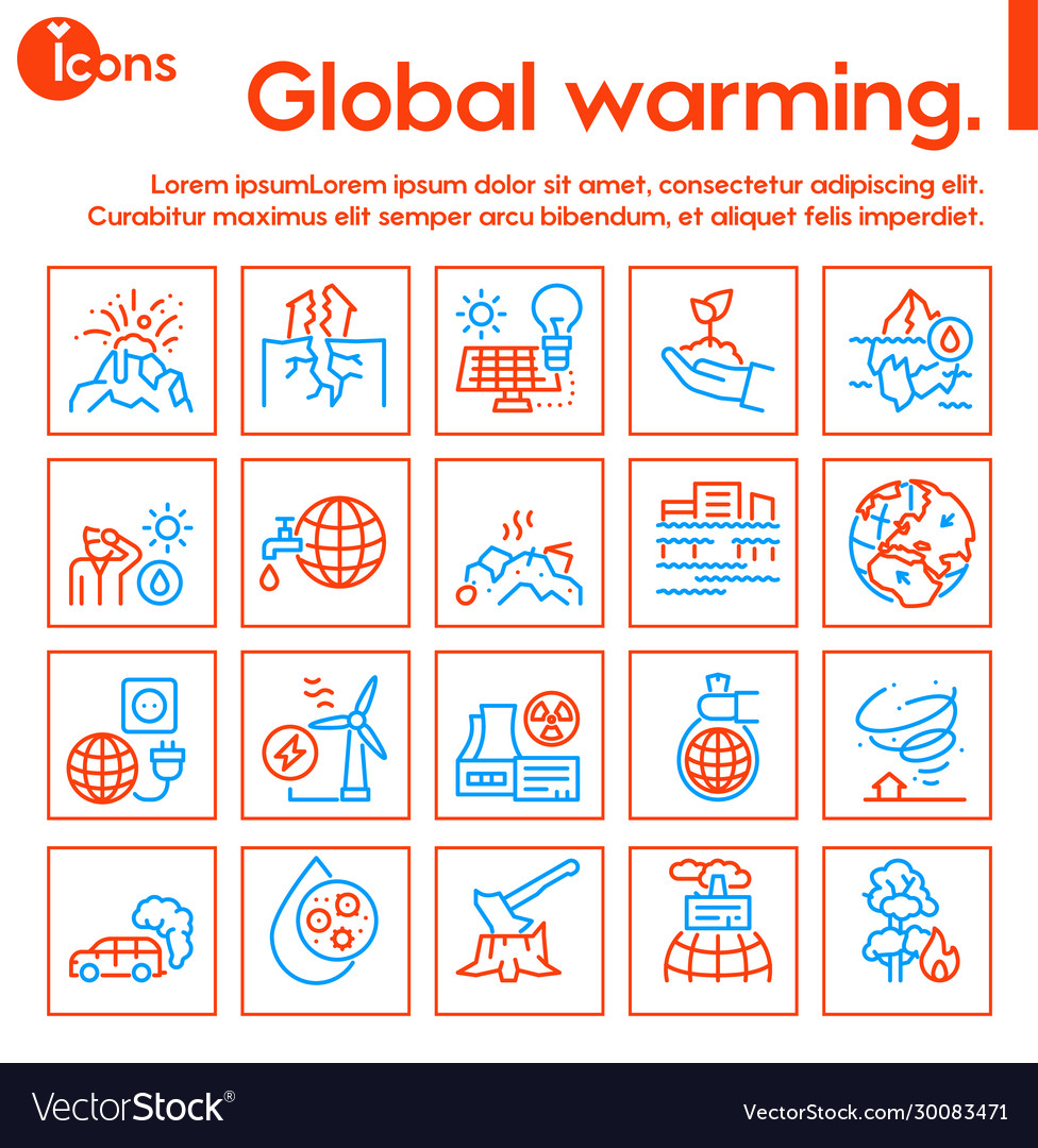 Climate change and global warming color linear Vector Image