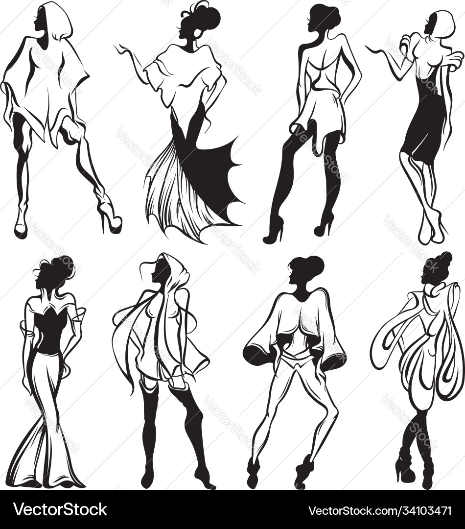 Hand drawn collection with women in different Vector Image